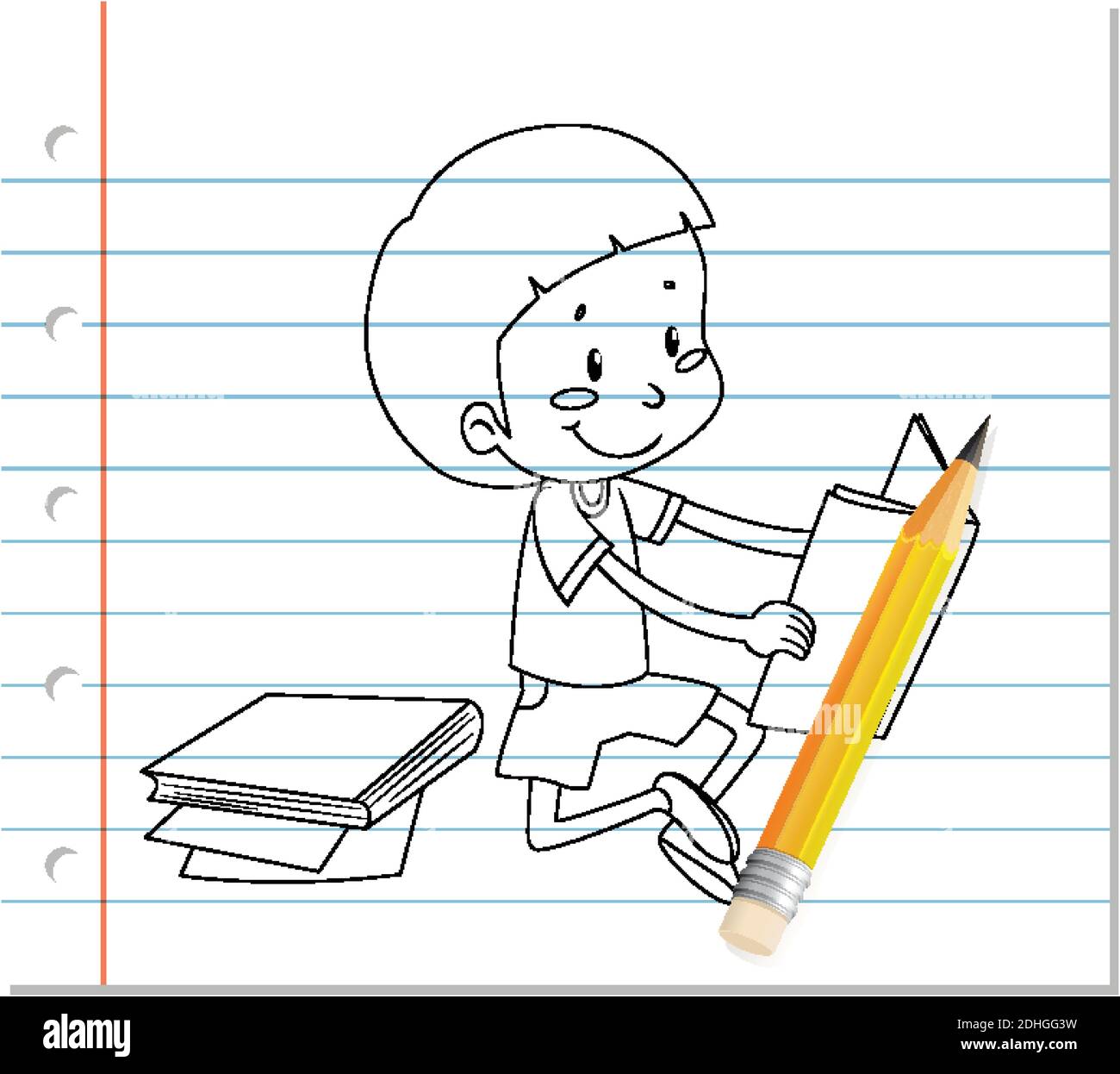Hand writing of boy reading book outline illustration Stock Vector ...