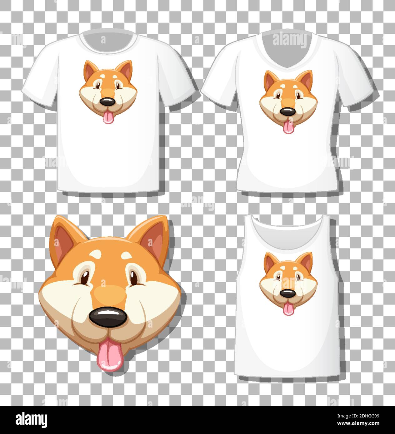 Chiba dog cartoon character with set of different shirts isolated on ...