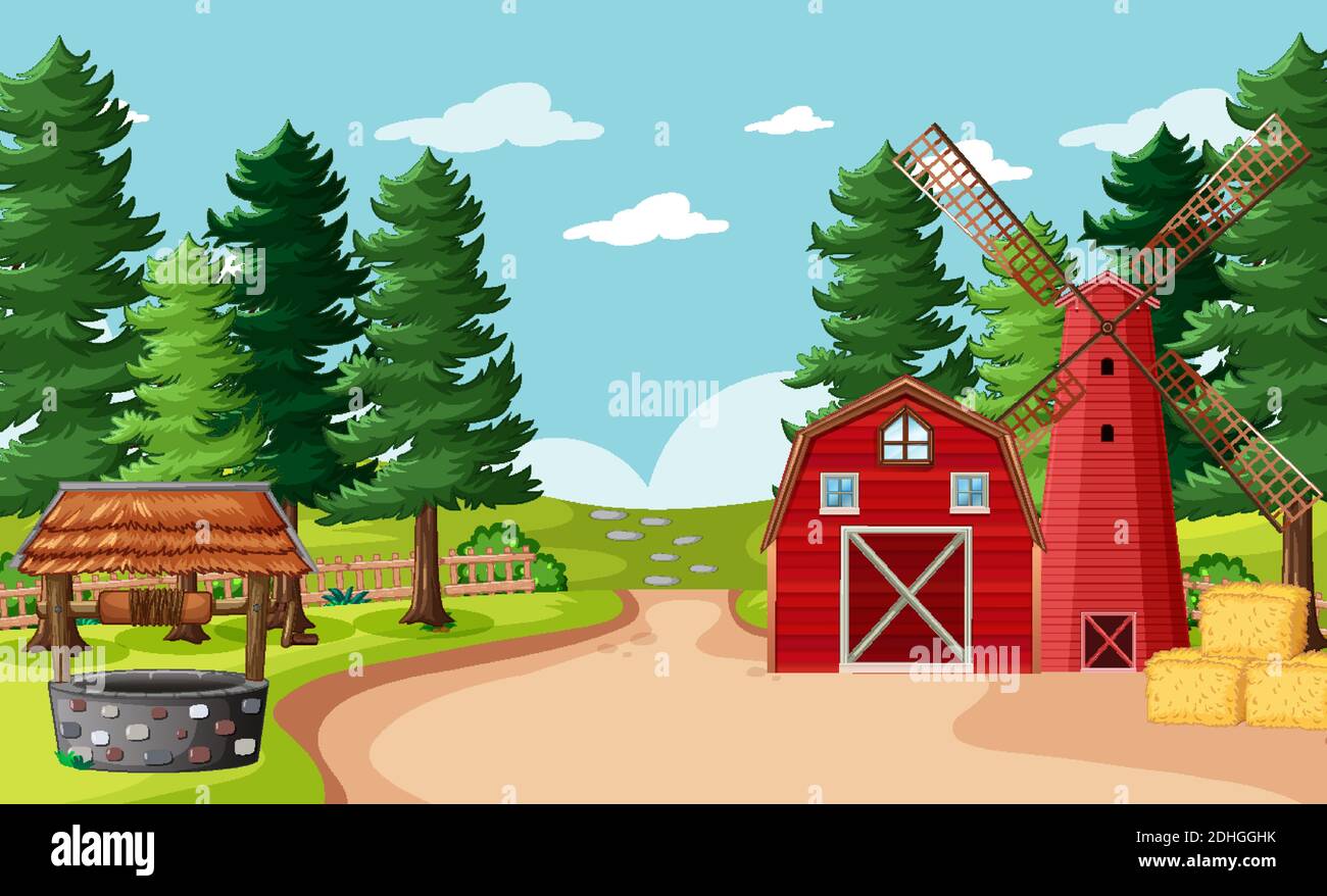 Blank farm scene in cartoon style illustration Stock Vector Image & Art ...