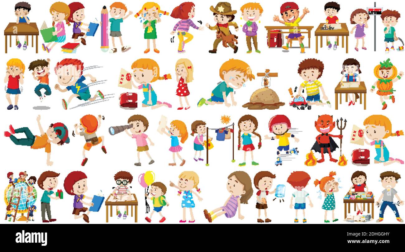 Set of cute kids cartoon character illustration Stock Vector Image ...