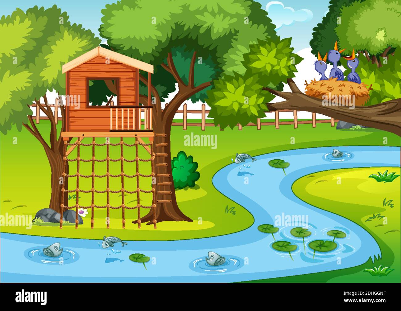 Nature park scene in cartoon style illustration Stock Vector Image ...