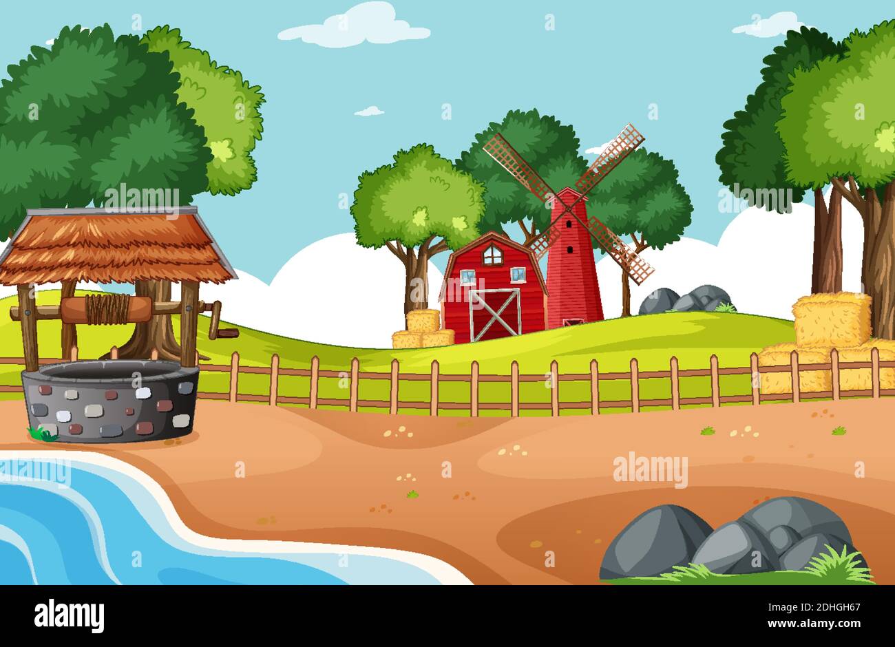 Barn and widmill in farm scene illustration Stock Vector Image & Art ...