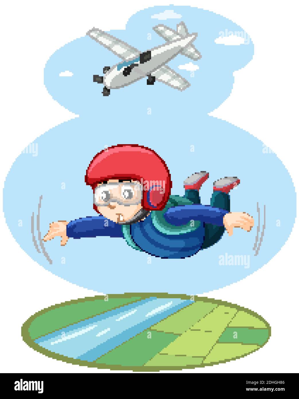 Skydriver fly in the bright sky with airplane cartoon style ...