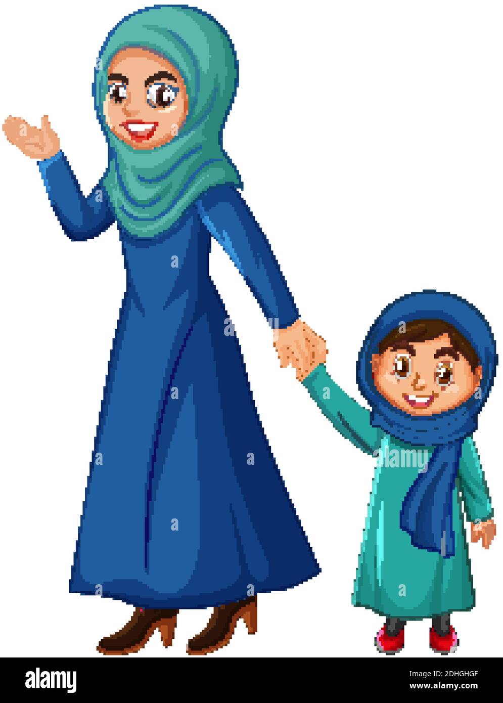 Muslim mother and kid cartoon character illustration Stock Vector Image ...