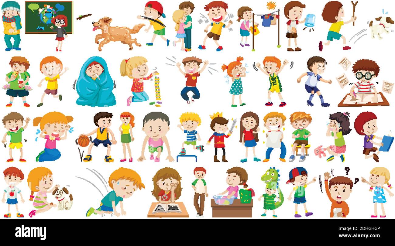 Set of cute kids cartoon character illustration Stock Vector Image ...