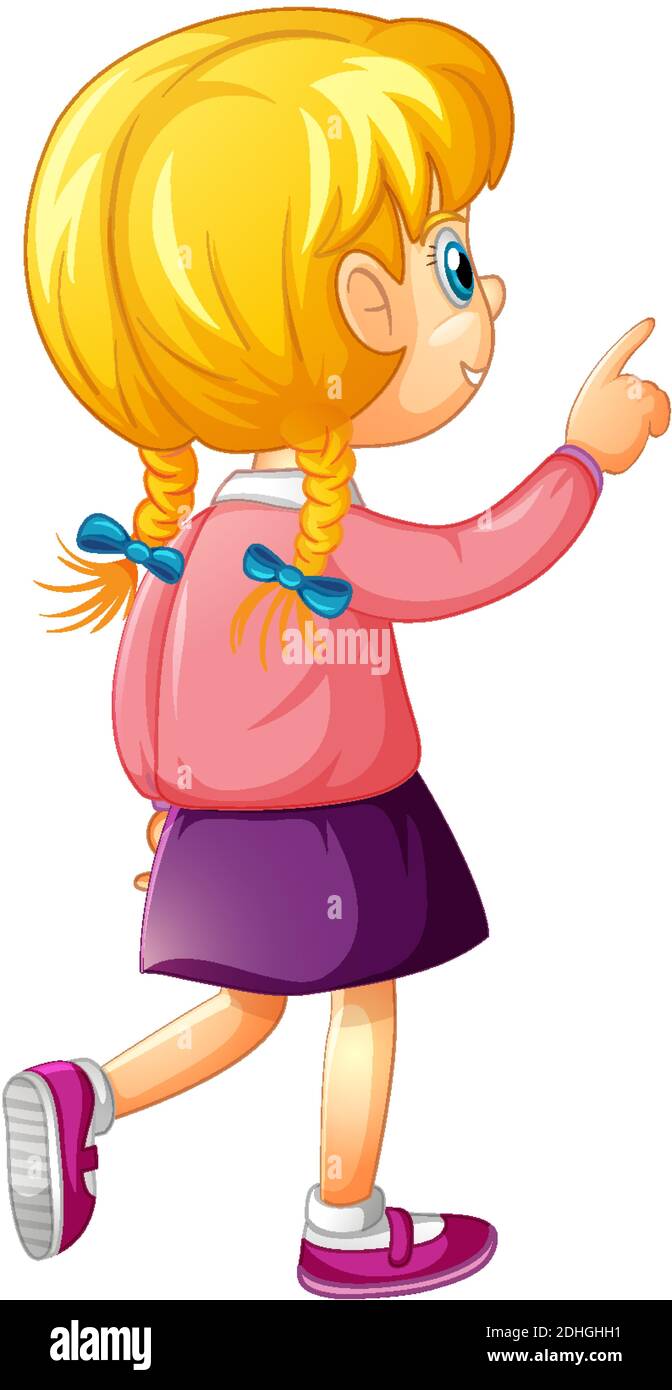 Back side of cute girl on white background illustration Stock Vector ...