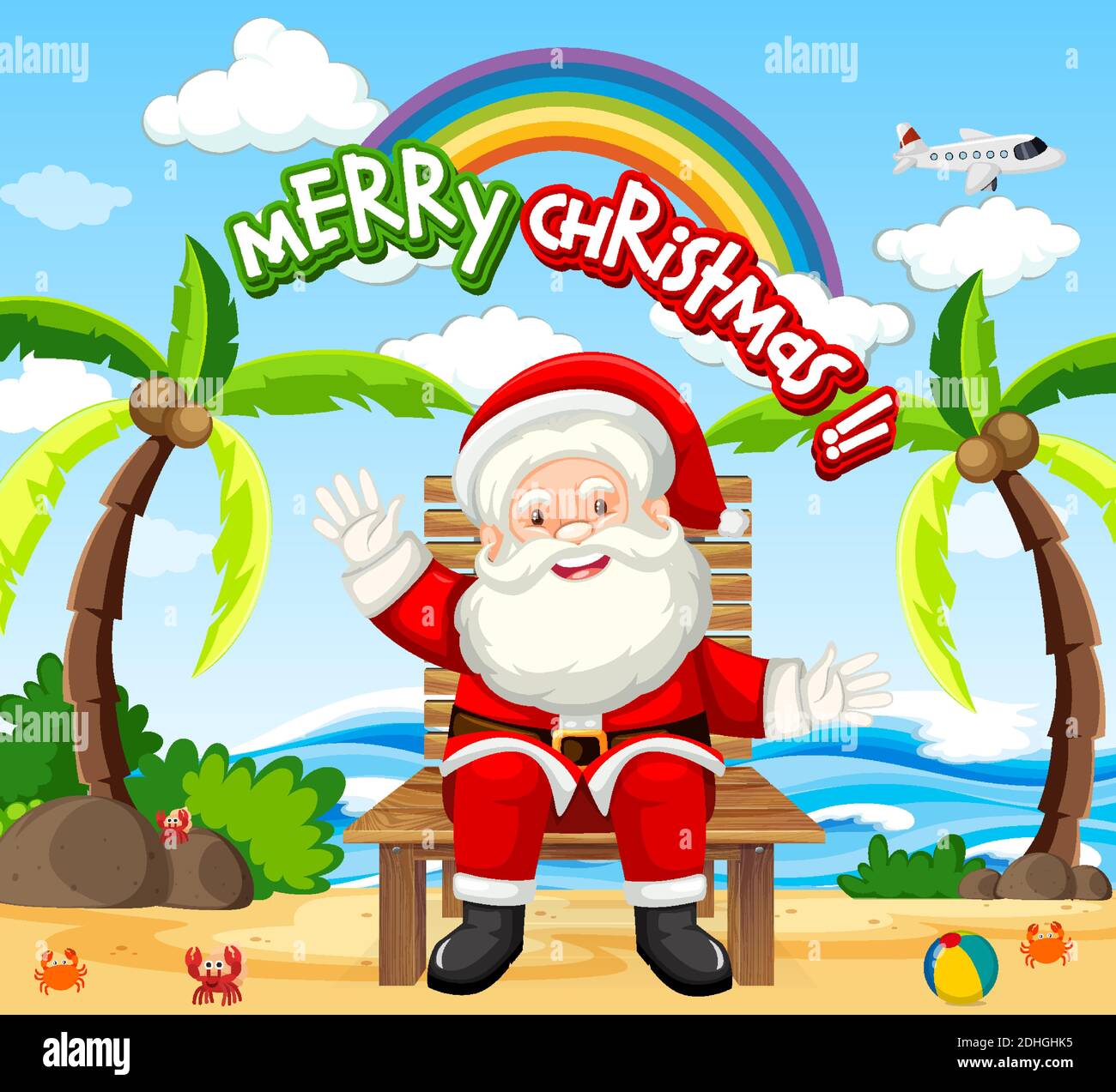 Santa Claus cartoon character in beach summer theme scene illustration ...