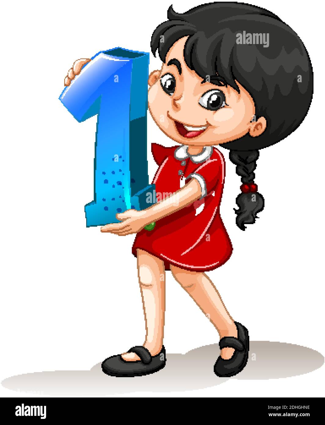 Asian girl holding math number one illustration Stock Vector Image ...