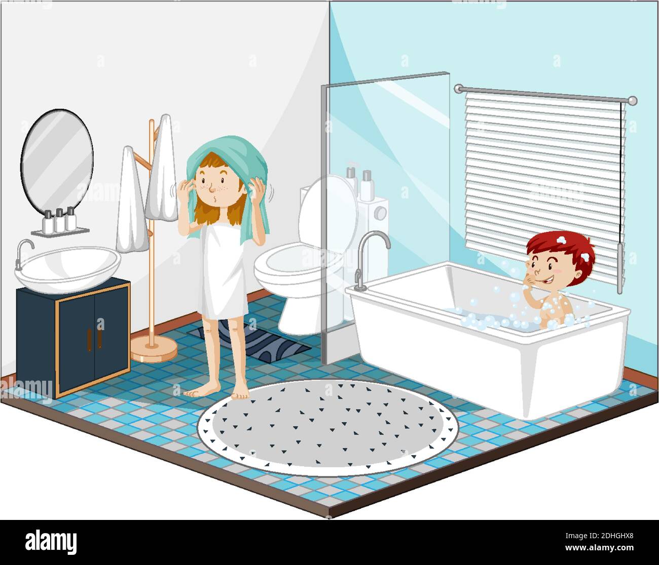 Kids in the bathroom with furnitures illustration Stock Vector Image ...