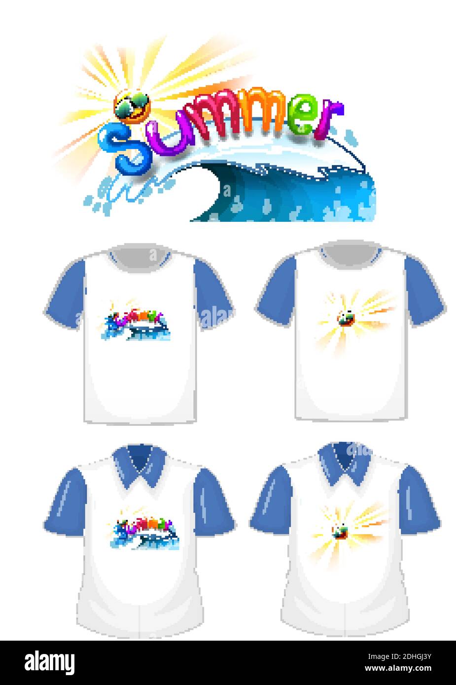 Summer font logo with many types of shirts on white background ...