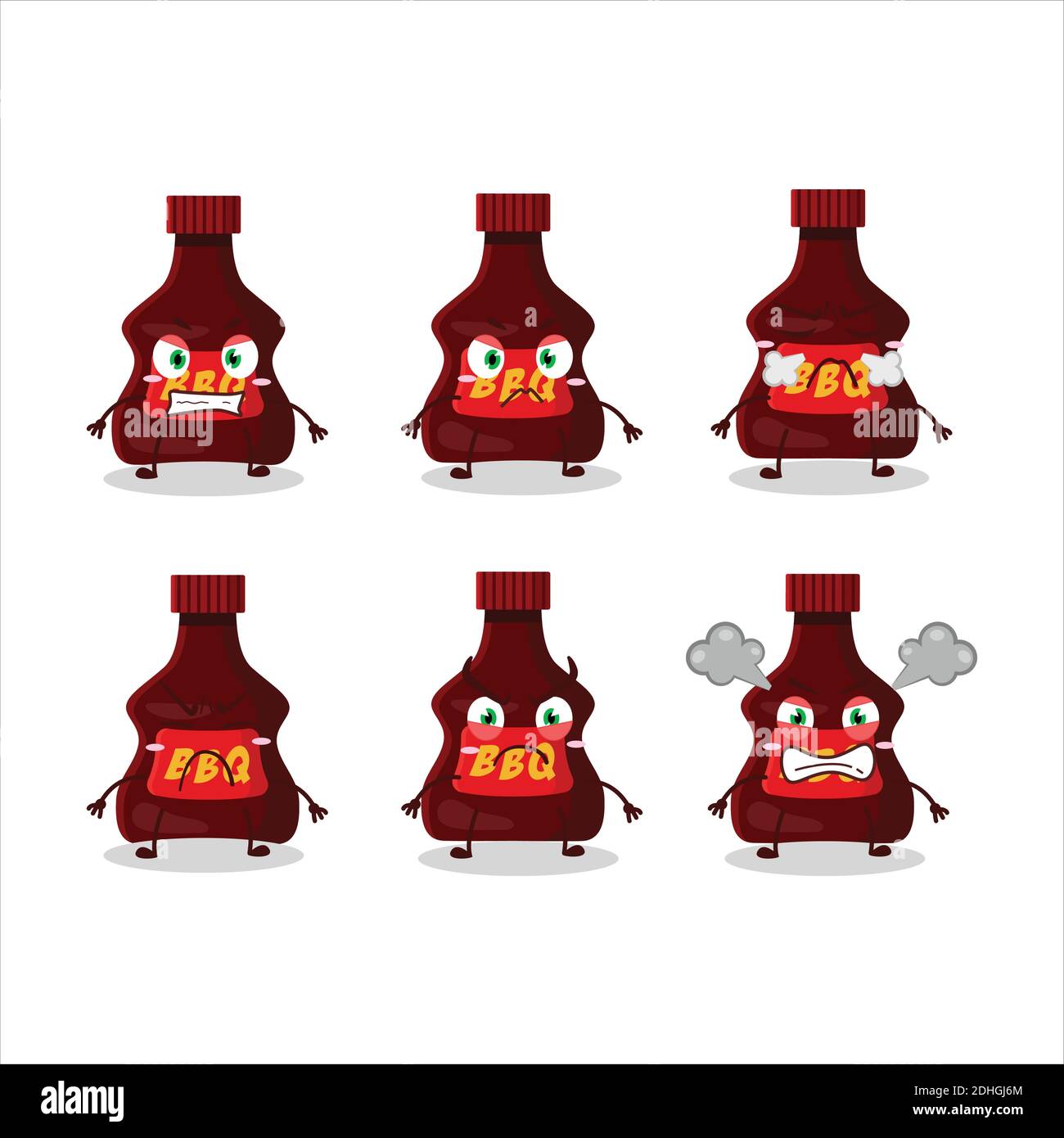 BBQ sauce cartoon character with various angry expressions. Vector ...