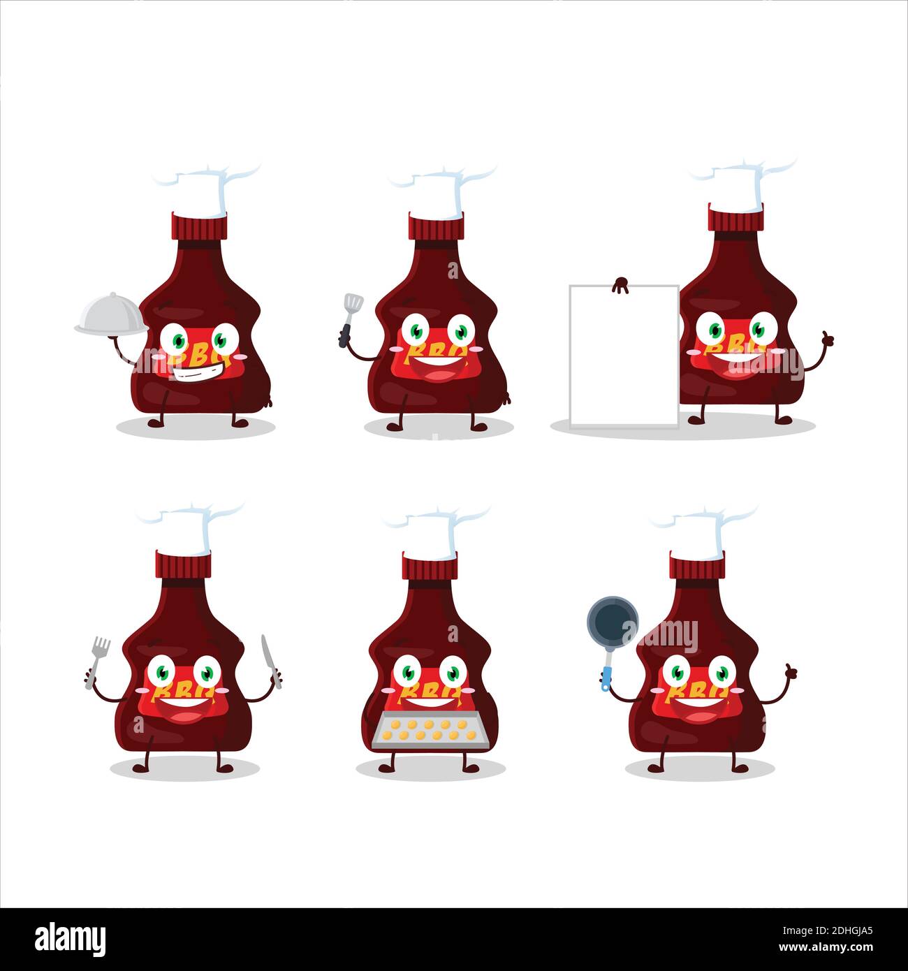 Cartoon character of bbq sauce with various chef emoticons. Vector ...