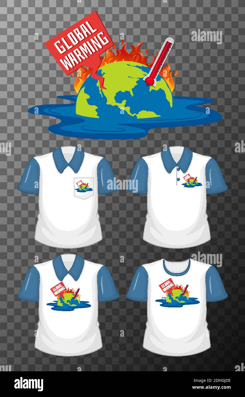 Global warming logo with set of different shirts isolated on ...