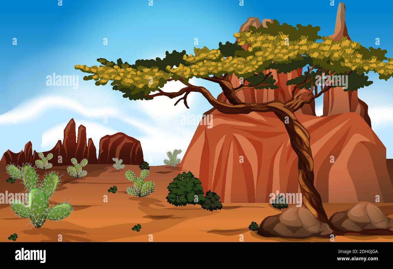Wild desert landscape at daytime scene illustration Stock Vector Image ...