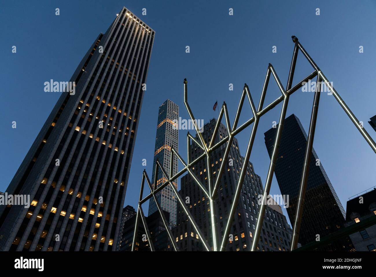 New York, NY - December 10, 2020: View of largest menorah in the world ...