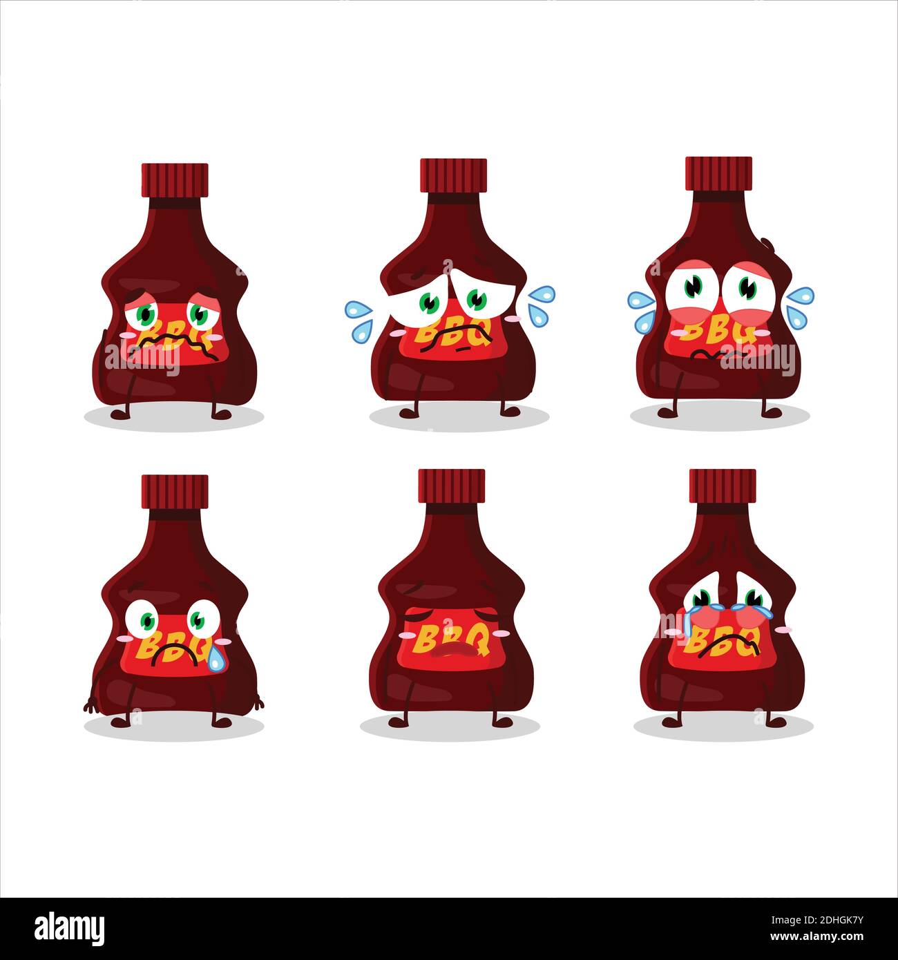 BBQ sauce cartoon character with sad expression. Vector illustration ...