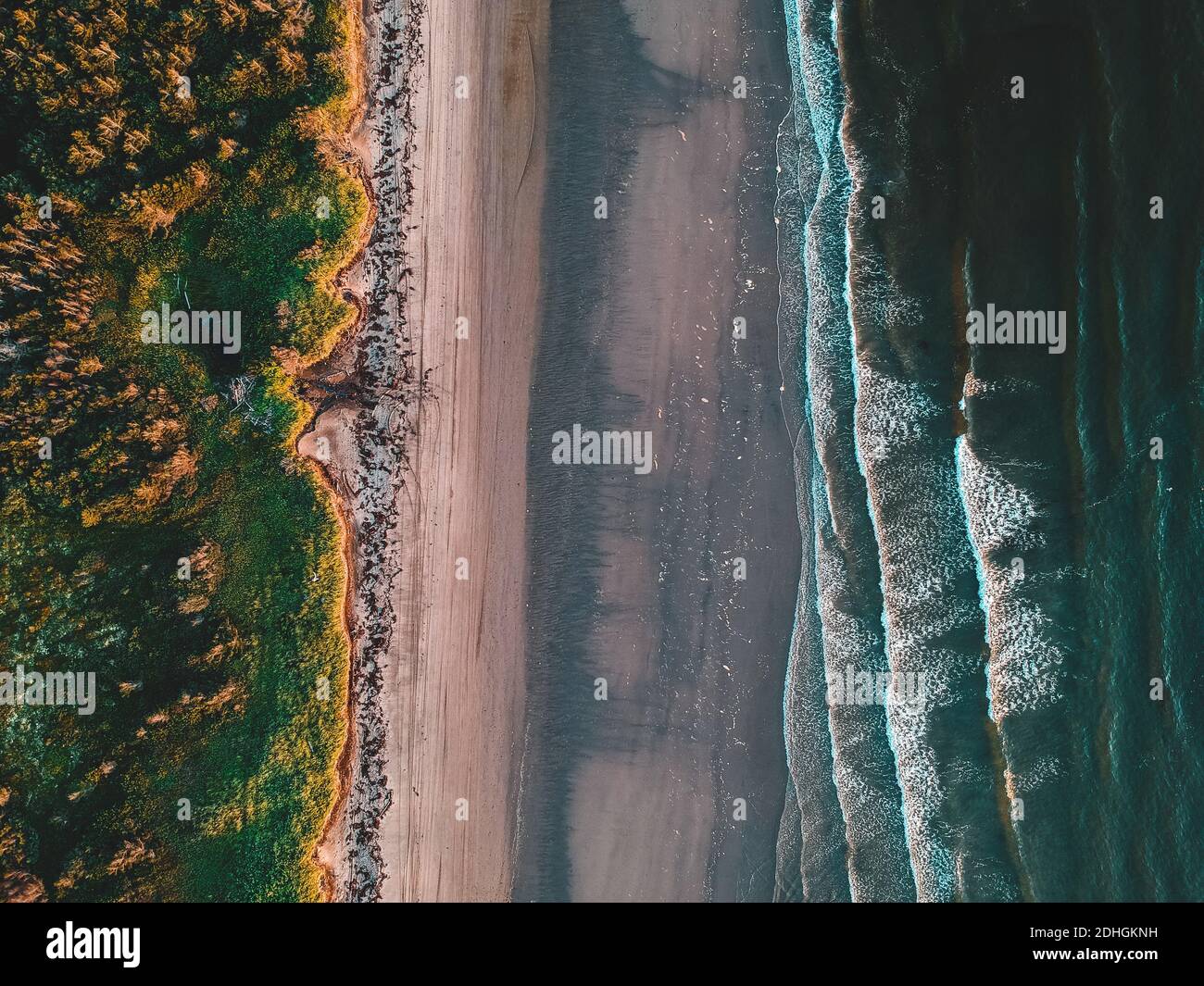 aerial of a sandy beach at sunset in newfoundland, canada Stock Photo ...