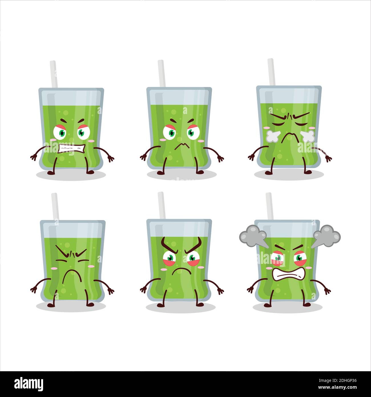 Green apple juice cartoon character with various angry expressions ...