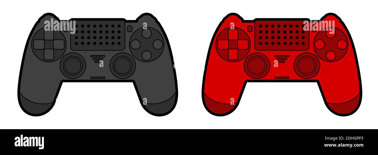 Bright red and black white icon of a wireless joystick, controller for ...
