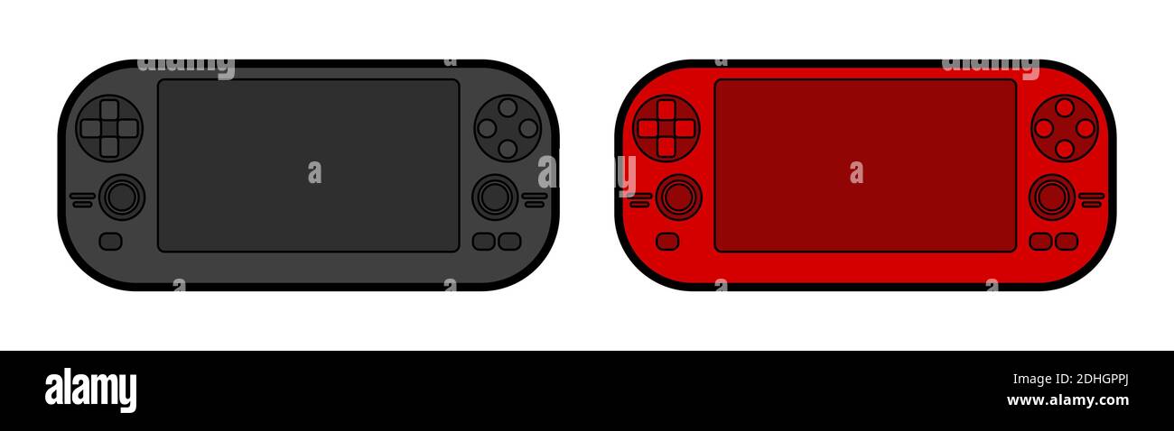 Bright red and black white portable game console with a screen. Video ...