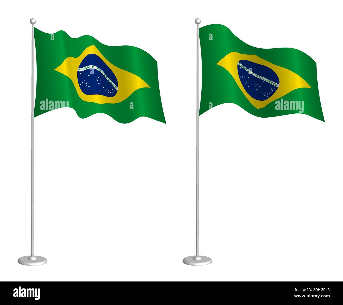 flag of Federative Republic of Brazil on flagpole waving in the wind ...
