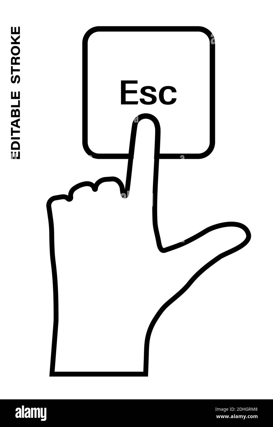 Icon editable stroke, human hand presses the keyboard button Escape ...