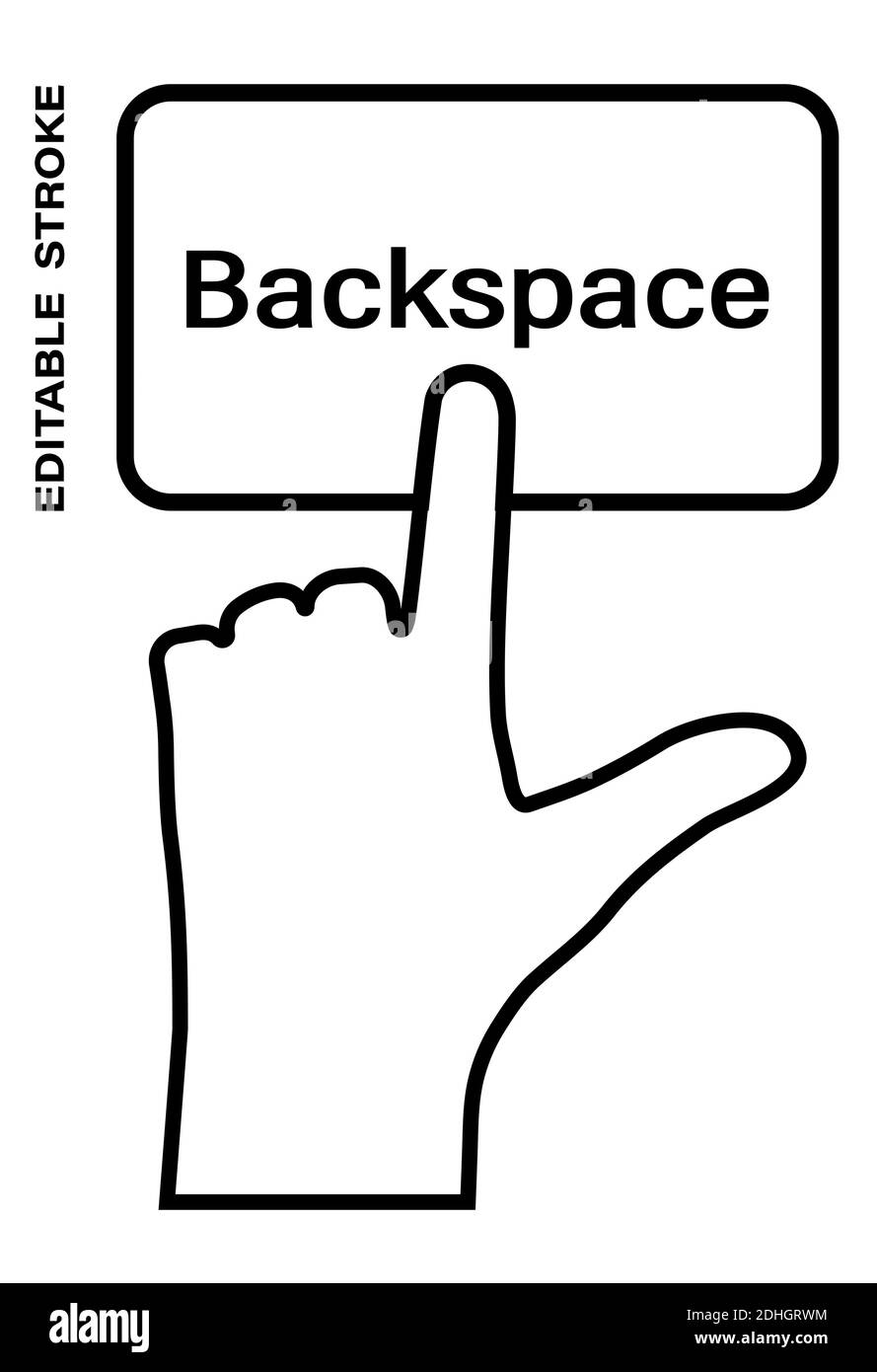 Icon editable stroke, human hand presses the keyboard button Backspace ...