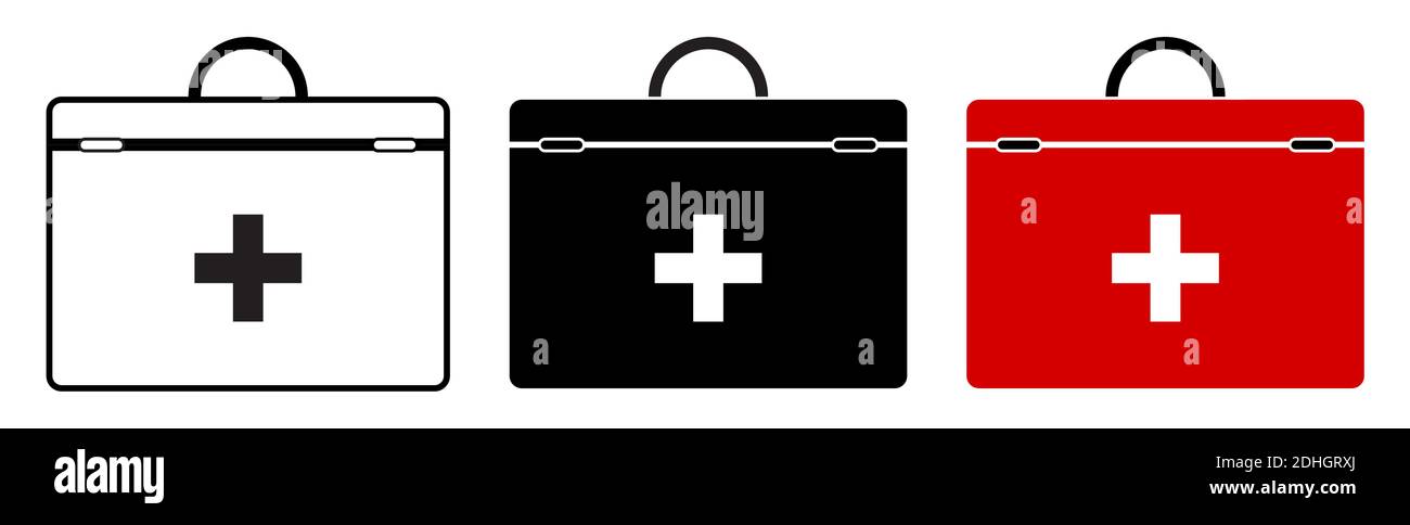 icon set red first aid kit for resuscitation. Health recovery in ...