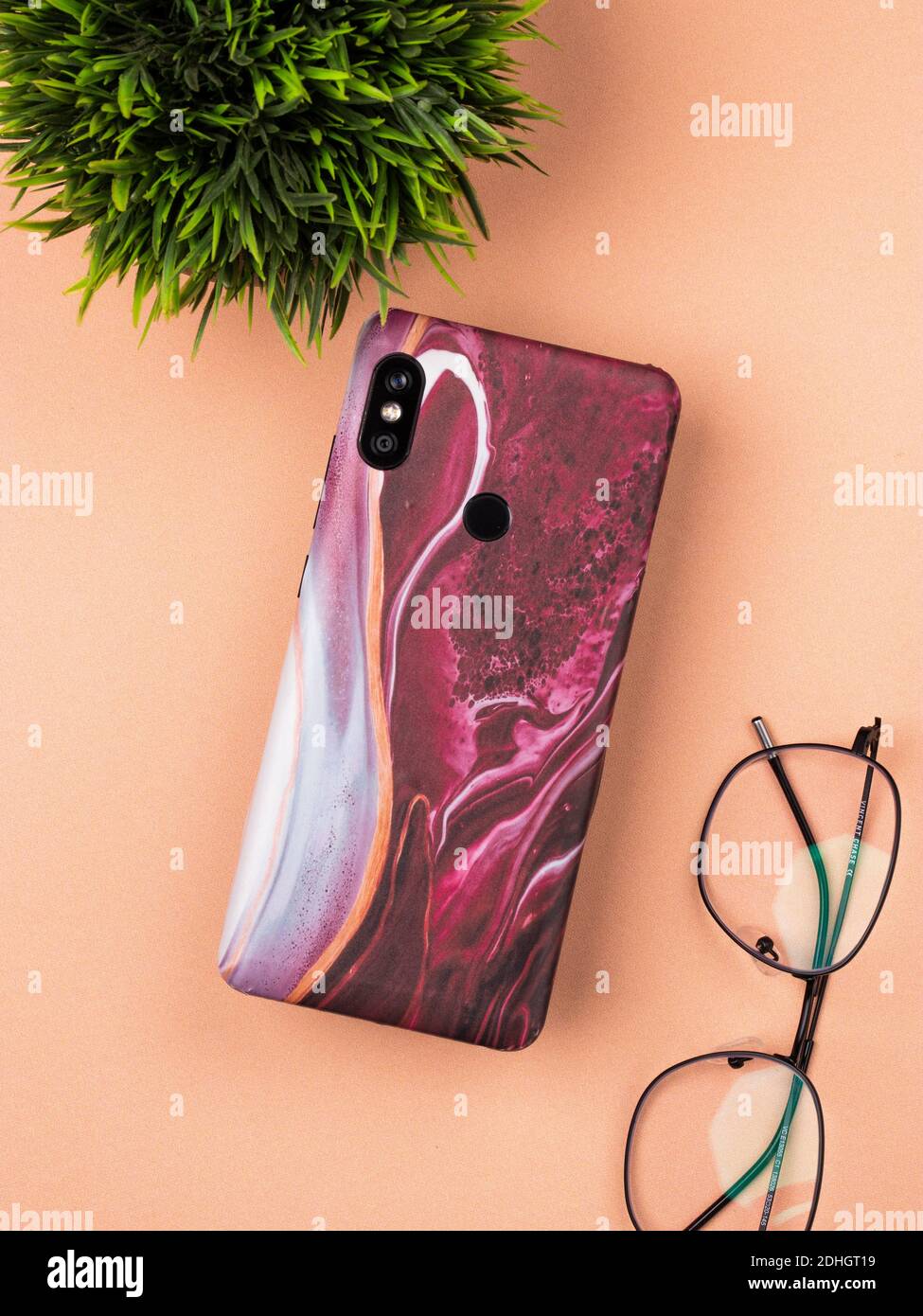 Custom phone skin flatlay with different background color Stock Photo ...