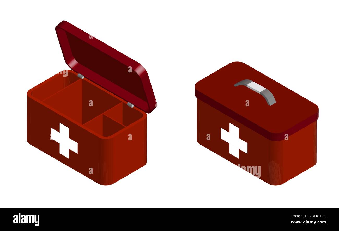 red first aid kit for emergency resuscitation in open and closed form ...