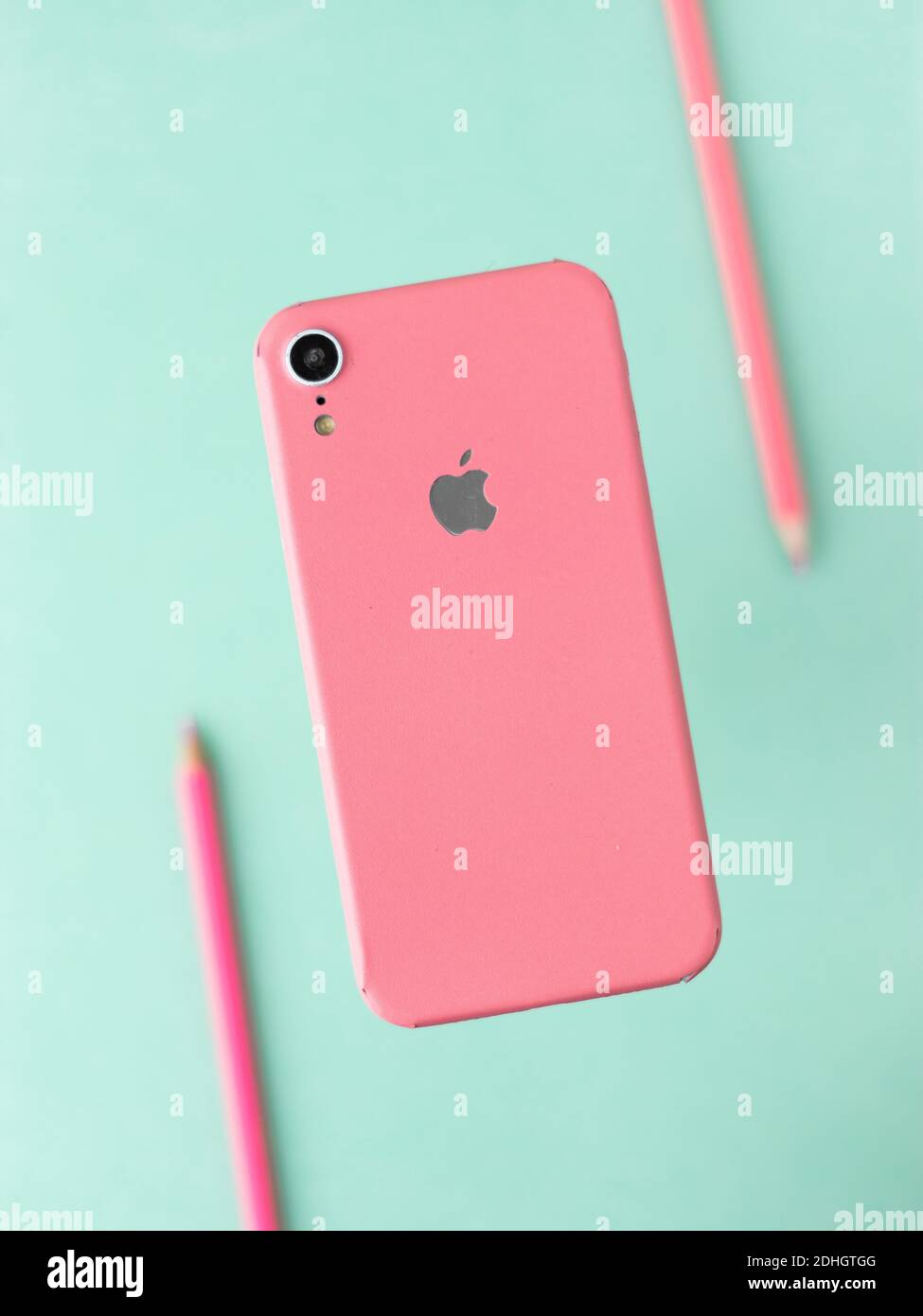 Custom phone skin flatlay with different background color Stock Photo ...