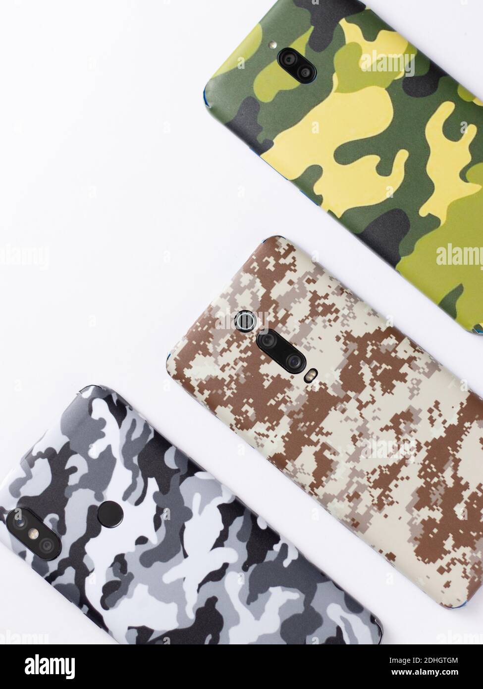 Custom phone skin flatlay with different background color Stock Photo ...