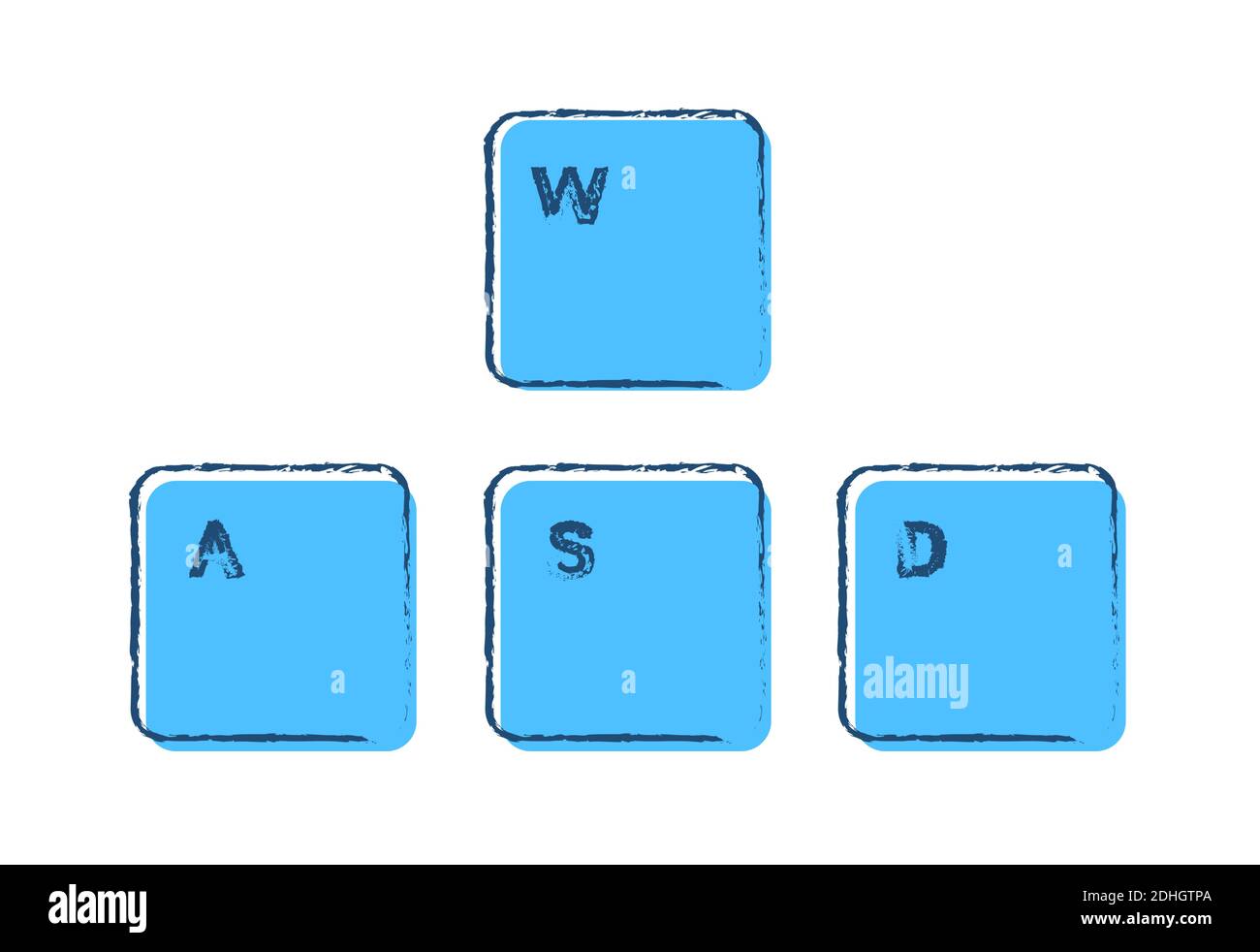Set of gaming keyboard keys A W S D on a white background drawn in ink ...
