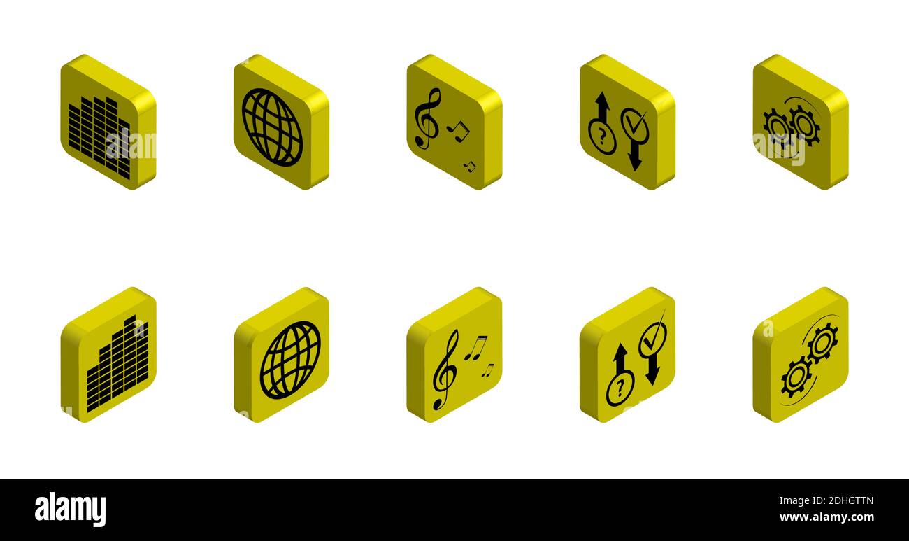 set of functional 3D icons on the topic of multimedia and settings ...