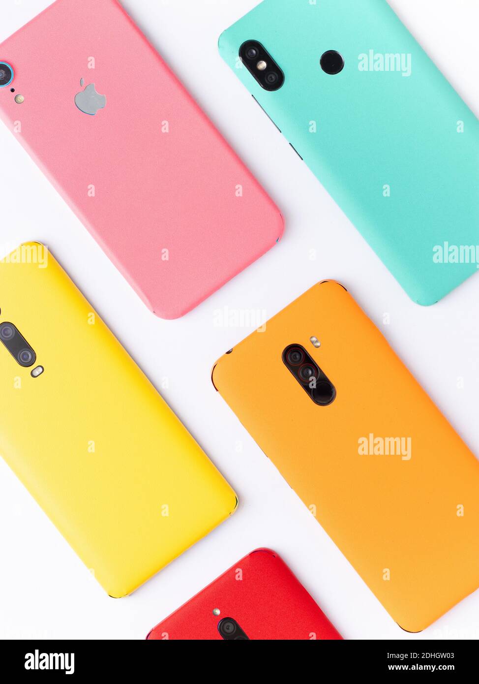 Custom phone skin flatlay with different background color Stock Photo ...