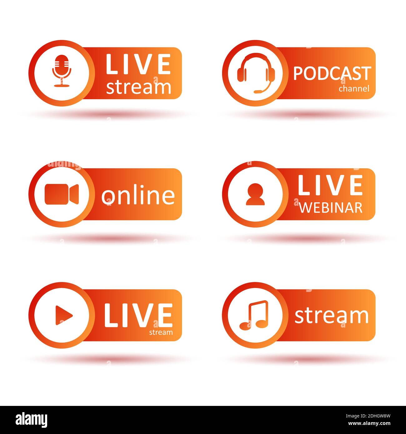 Podcast or radio logo set. Gradient icons and buttons of broadcasting ...
