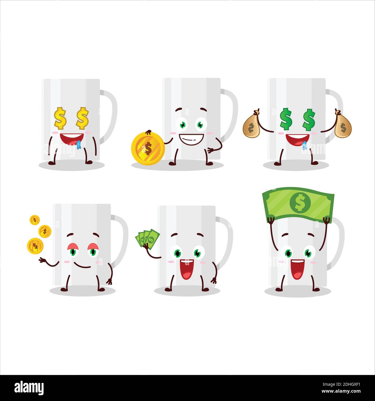 White glass cartoon character with cute emoticon bring money. Vector ...