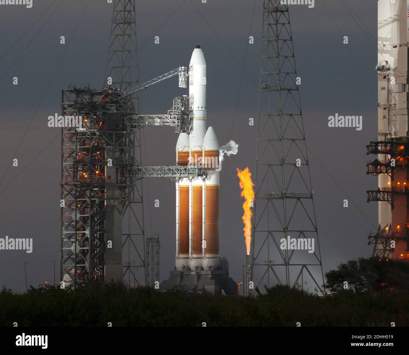 A United Launch Alliance (ULA) Delta IV Heavy rocket is being prepared ...
