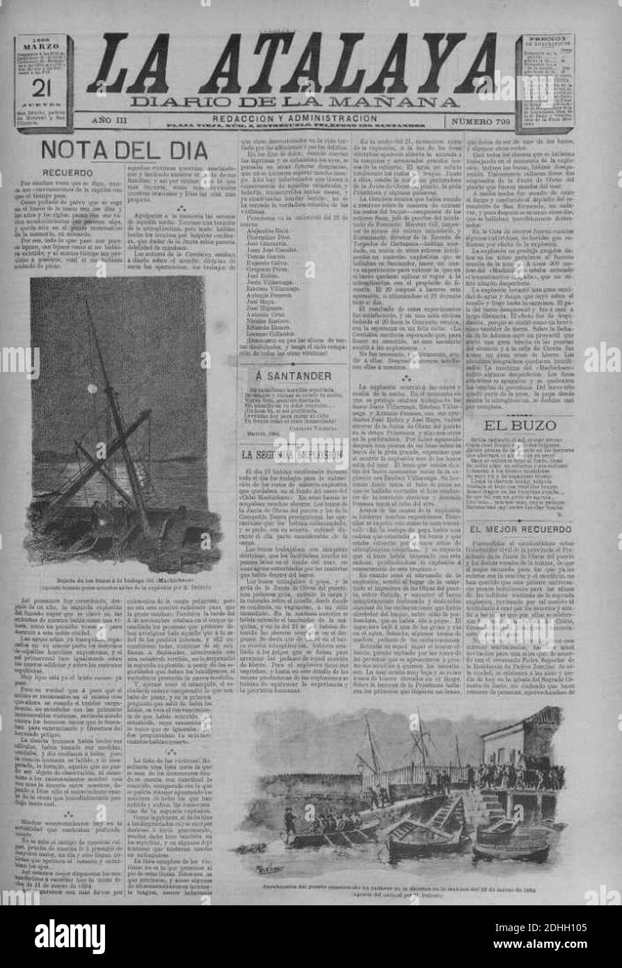 La Atalaya, 21.3.1895, front page, 2 drawings by Mariano Pedrero Stock ...