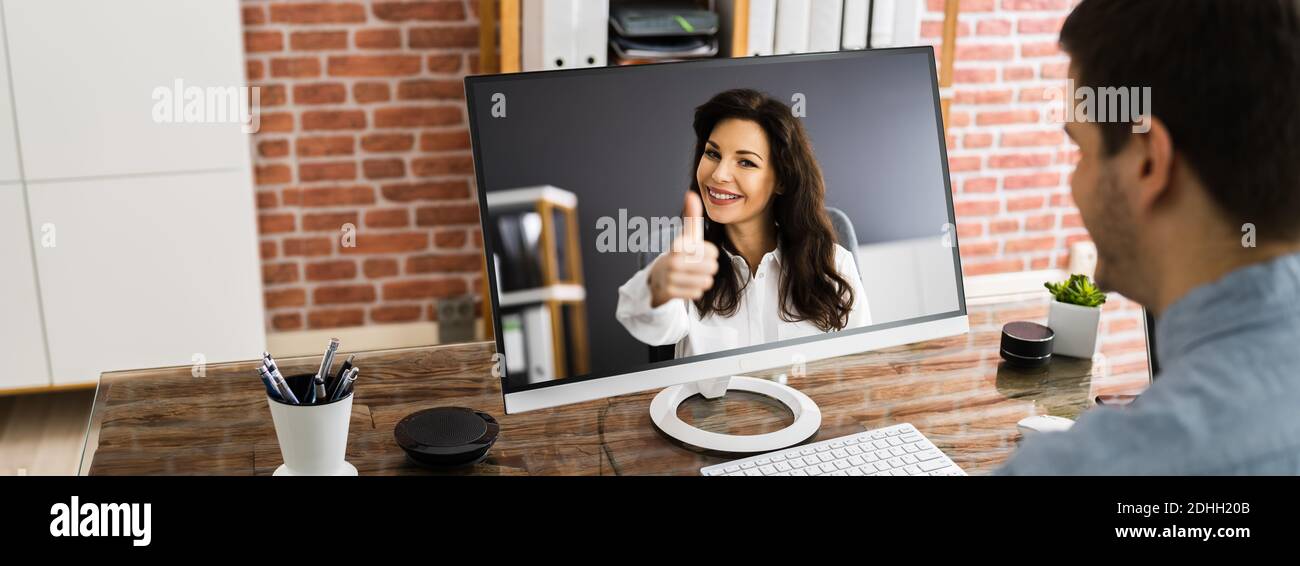 Webinar Video Conferencing On Computer. Online Meeting Conference Stock ...