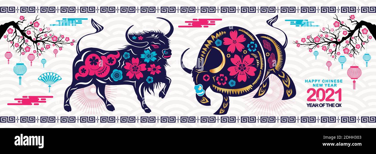 Chinese New Year 2021 banner. Year of Ox. Chinese zodiac symbol of 2021 ...