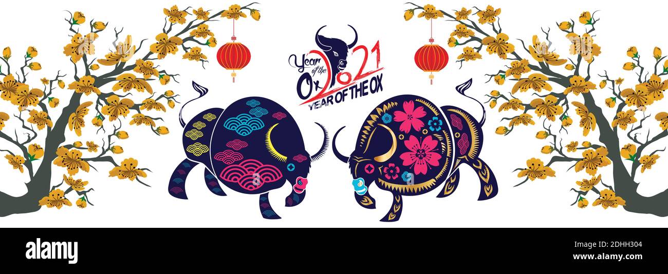 Chinese New Year 2021 banner. Year of Ox. Chinese zodiac symbol of 2021 ...