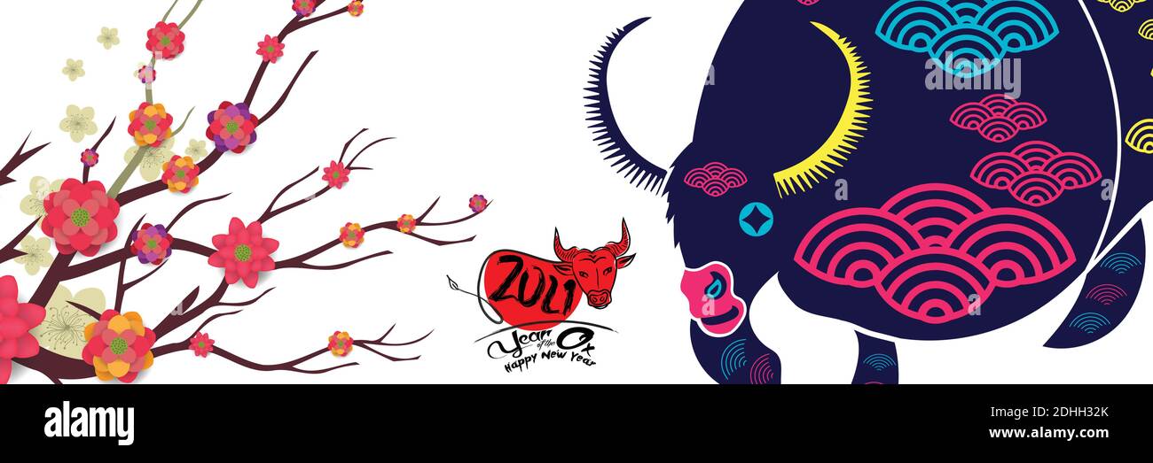 Chinese New Year 2021 banner. Year of Ox. Chinese zodiac symbol of 2021 ...