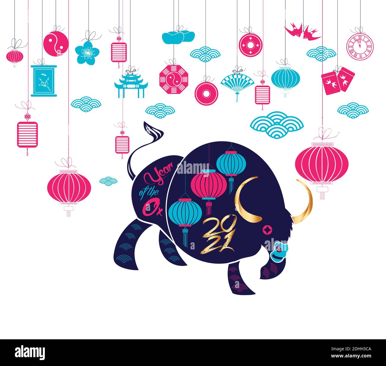 Chinese New Year 2021 card. Year of Ox. Chinese zodiac symbol of 2021 ...