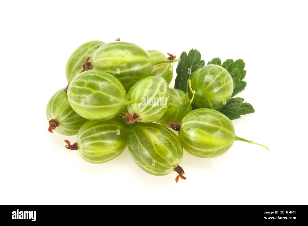 Fresh ripe green sweet gooseberry with leaf Stock Photo - Alamy