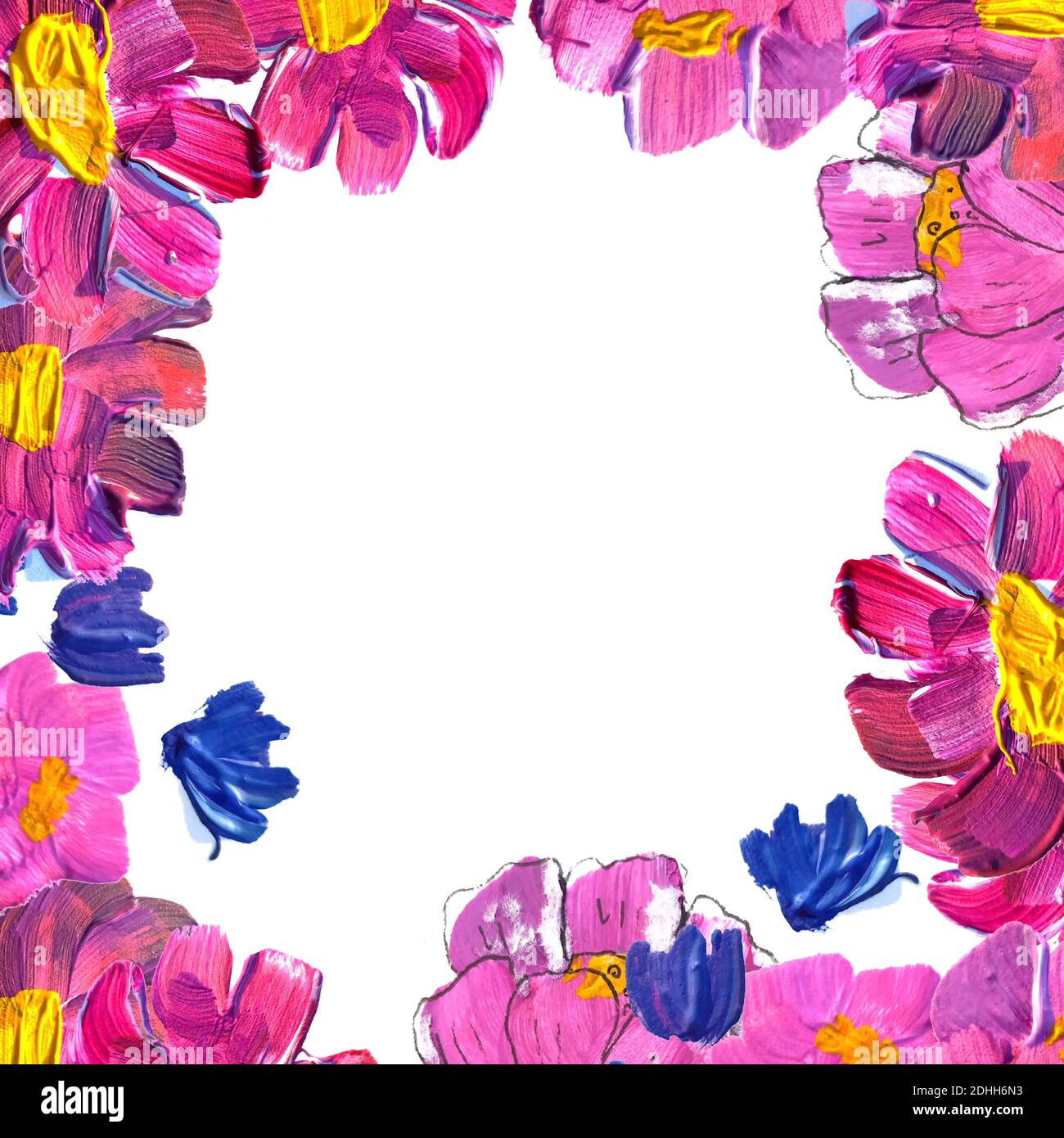 Hand-painted floral frame. Wildrlowers on white background Stock Photo ...