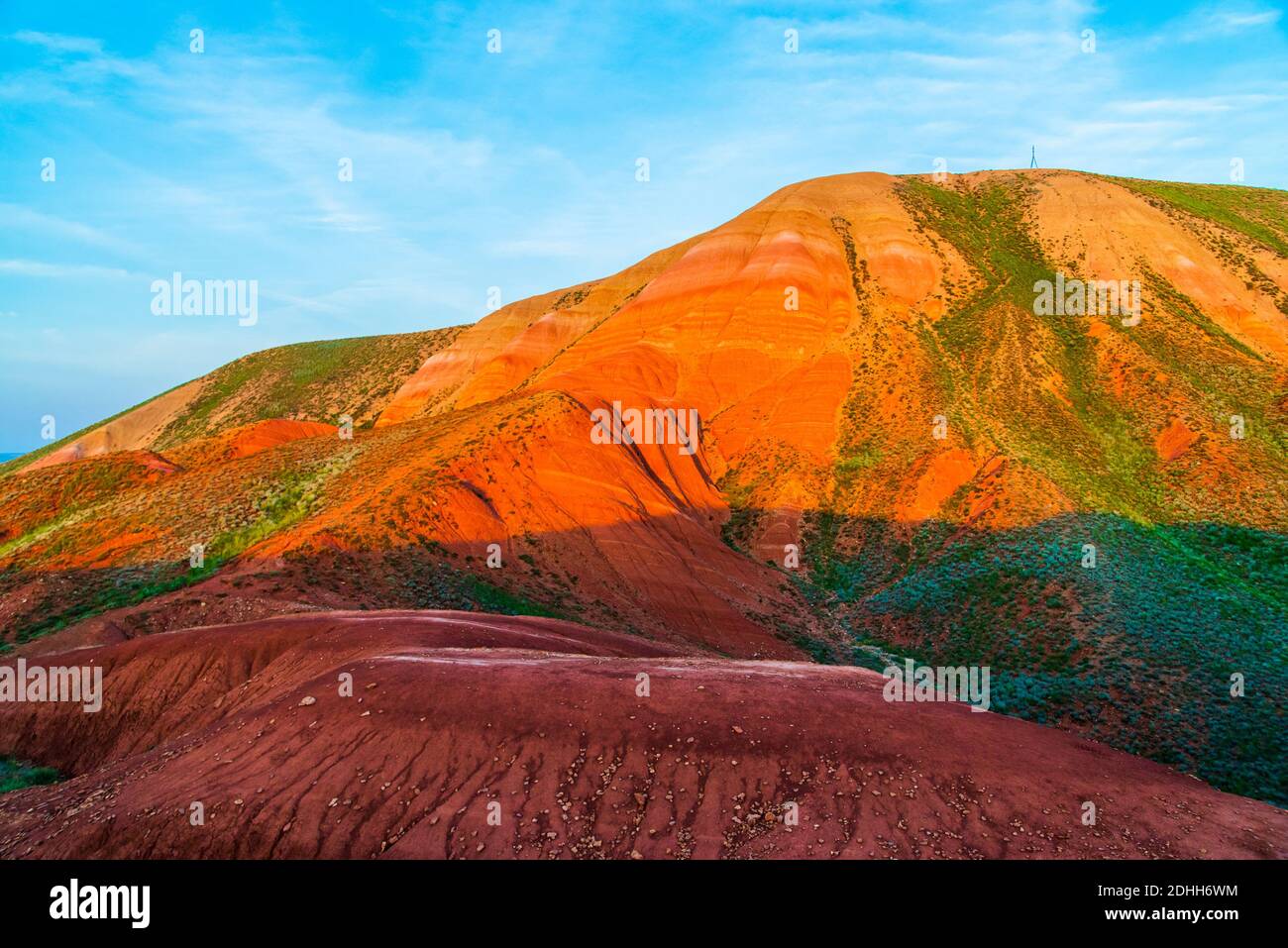 Big Bogdo mountain. Red sandstone outcrops on the slopes sacred ...
