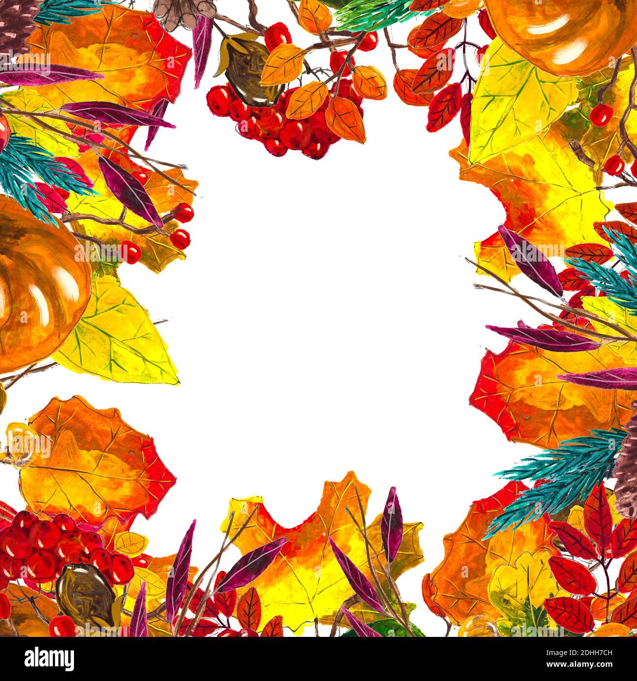 Autumn leaves border. Watercolor hand drawn frame Stock Photo - Alamy