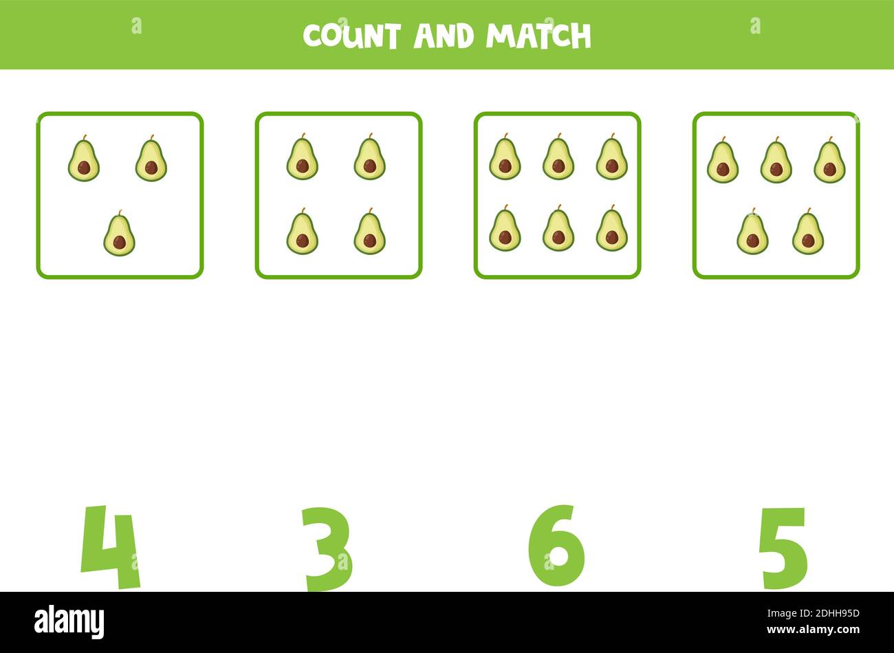 Count all avocados and match with correct answer. Educational math game ...