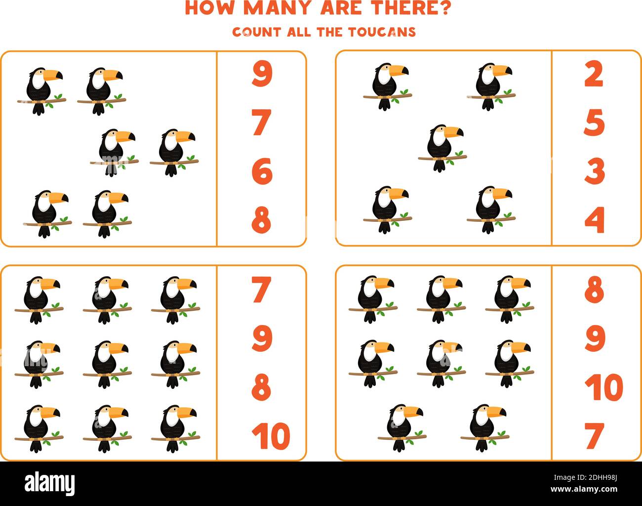 Count all toucans and circle the right answer. Math game for preschool ...